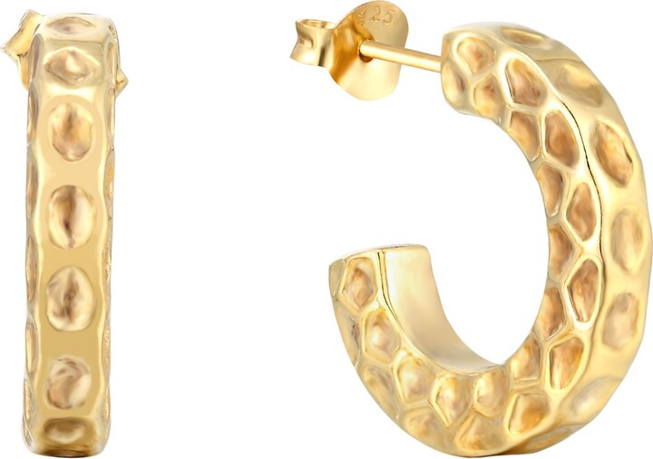 SEOL + GOLD - 22Ct Gold Vermeil Chunky Hammered Half Hoop Studs - ShopStyle Earrings