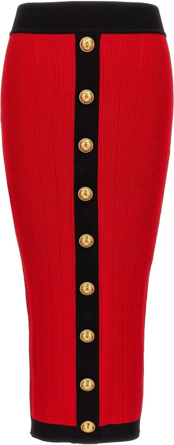 Balmain Logo button midi skirt - ShopStyle