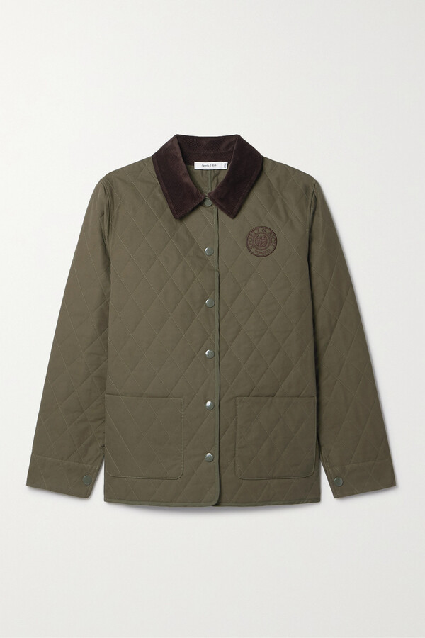 Sporty & Rich Corduroy-trimmed Quilted Cotton-canvas Jacket - Green ...