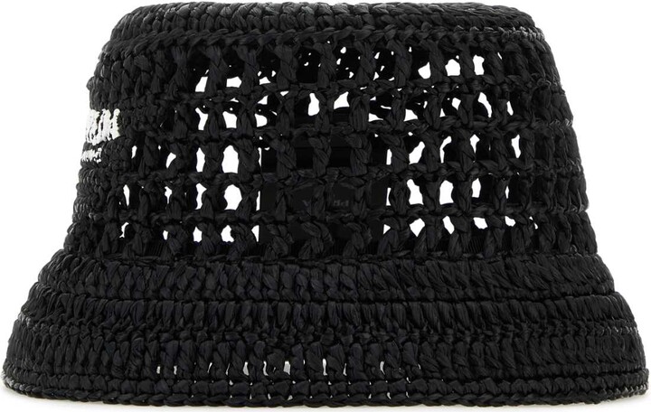 Prada Black Raffia Bucket Hat - ShopStyle