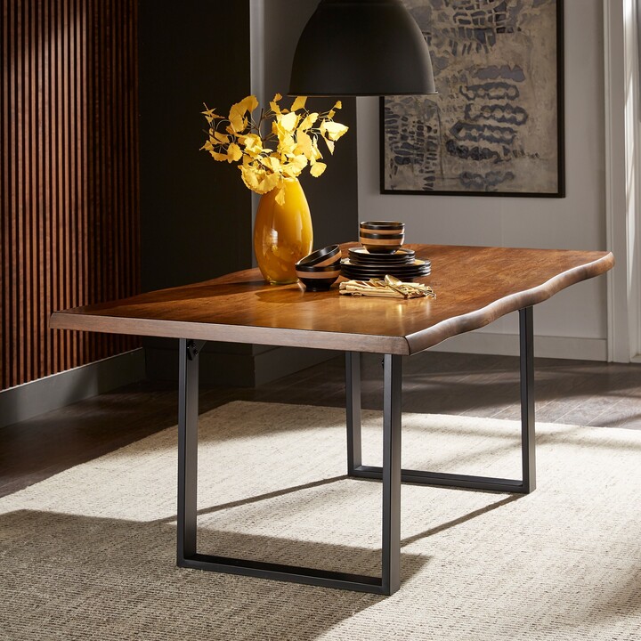 Inspire Q Banyan Live Edge Wood and Metal Sled Base Dining Table by ...
