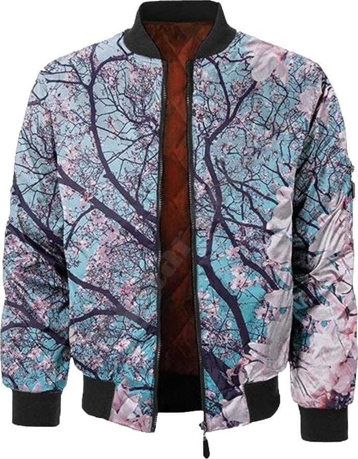 UIOKLMJH Mens 3D Cherry Blossom Print Jackets Zipper bomber Jacket ...