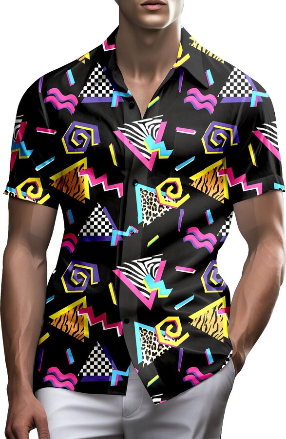 PmseK 80s Shirts for Men Funny Vintage 90s Outfit for Men Hawaiian ...