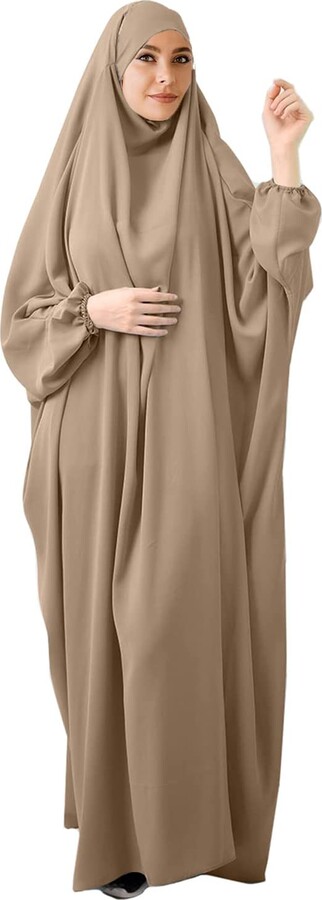Wywinyw Women's Solid Abaya Muslim Plus Size One-Piece Prayer Dress ...