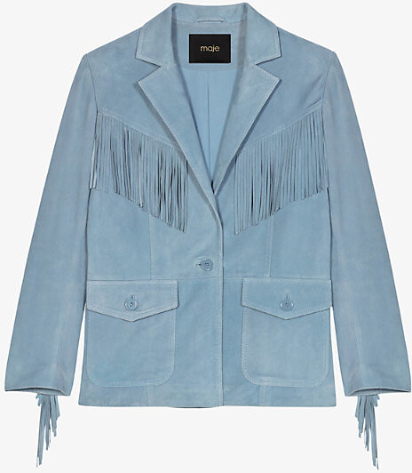 Maje Womens Bleus Fringe-embellished Suede Jacket - ShopStyle Blazers