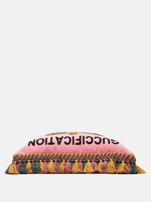 Gucci Guccification Tiger-embroidered Velvet Cushion - Pink Multi ...