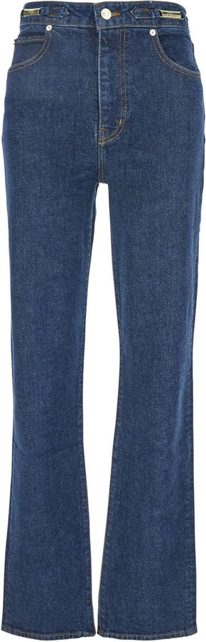 Frame X Ritz Paris 'The Ritz Ruler' Blue Flared Jeans With Logo Plaque ...