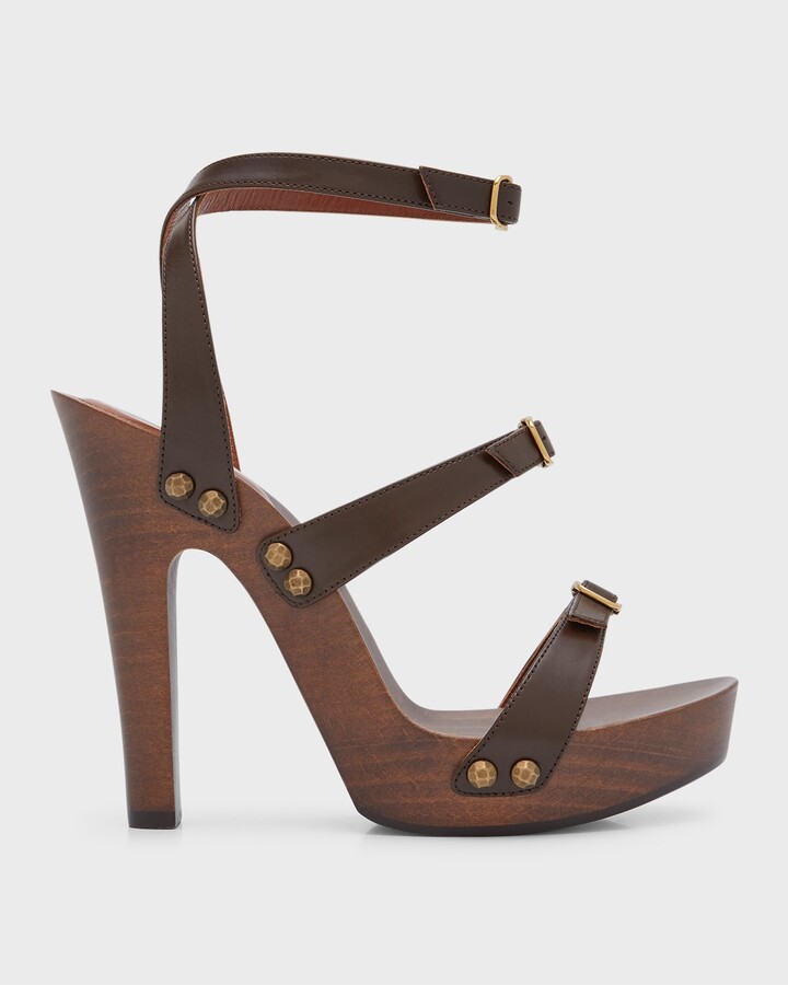 Saint Laurent Jotta Leather Multi-Buckle Clog Sandals - ShopStyle