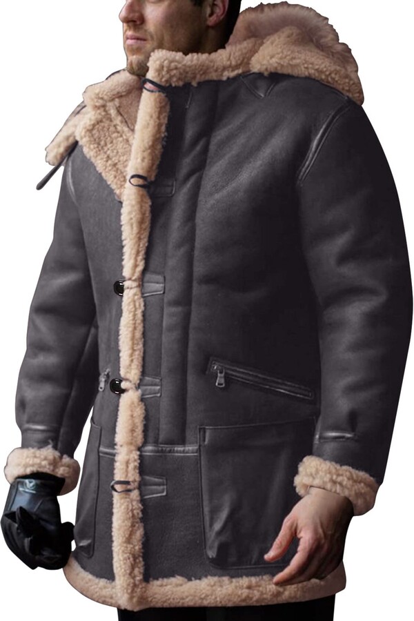 MODSGUE Men's Plus Size Hooded Winter Button Coat Lapel Collar Long ...
