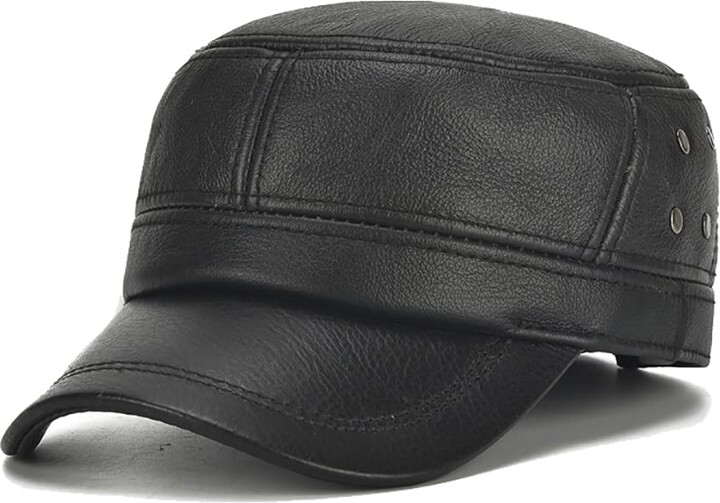 COMLIFE Men's Vintage Leather Military Cap Flat Top Winter Warm Male ...
