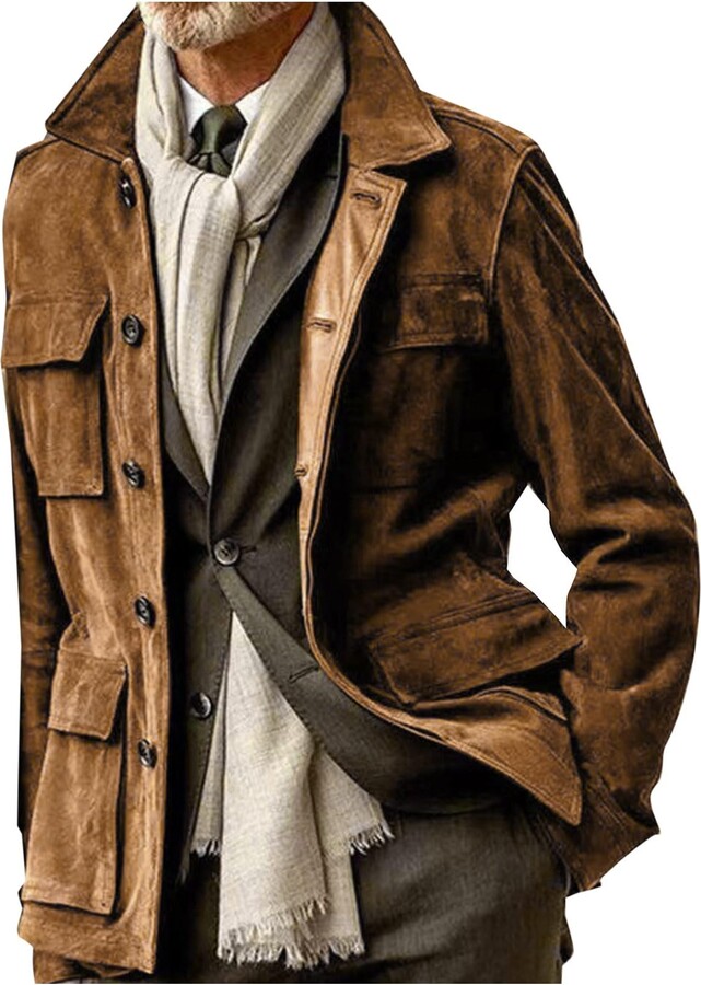 XiaoCheyh Mens Trucker Suede Leather Jacket Vintage Western Cowboy Coat ...