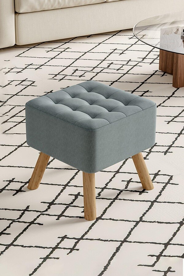 Living and Home Grey Linen Padded Wooden Leg Square Footstool - ShopStyle