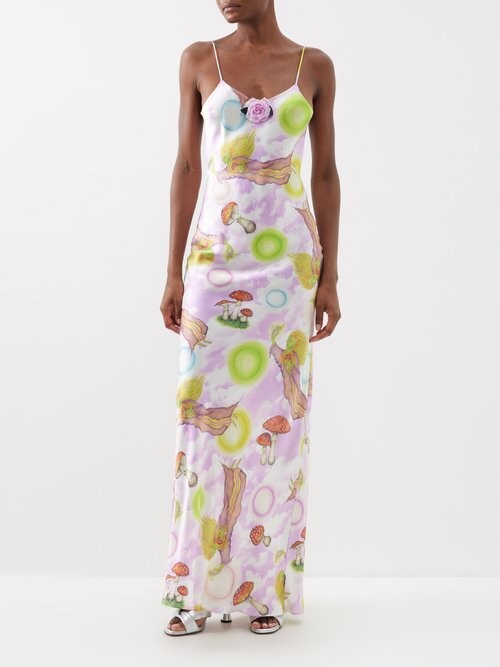 Rodarte Cloud-print Silk-satin Maxi Slip Dress - ShopStyle
