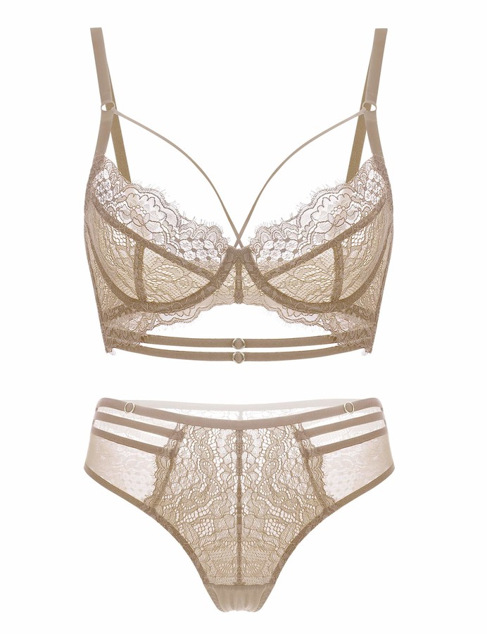 Aibrou Women Push Up Bra and Knickers Sets Lace Padded Lingerie Set Strappy Underwired 2 Piece ...