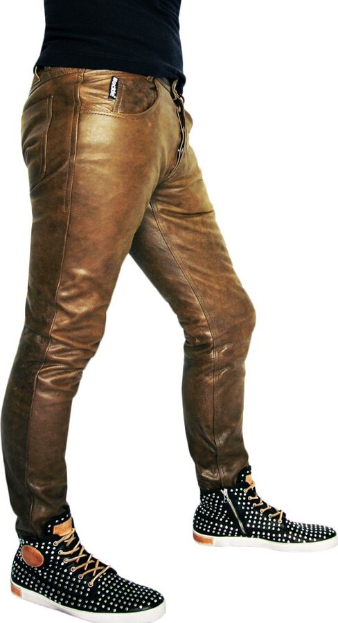 Bockle® Tube Cracker Leather Pants Leather Pants Men Jeans - ShopStyle