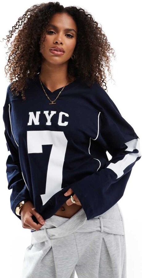 Stradivarius STR oversized baseball sweat in navy - ShopStyle