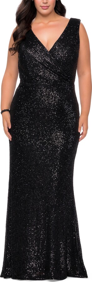 La Femme V-Neck Long Sequin Gown - ShopStyle Evening Dresses