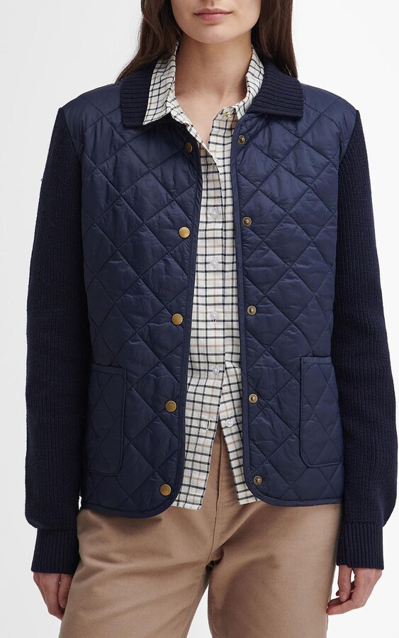 Barbour Moors Mixed Media Quilted Cotton & Wool Snap-Up Cardigan ...