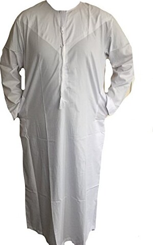 SHI Boutique Mens White Jubba Throbe Emirati Arab Islamic Kaftan Kurti ...