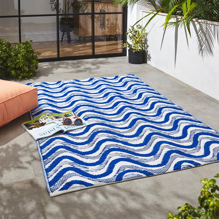 Dunelm Blue Waves Indoor Outdoor Plastic Rug Blue - ShopStyle