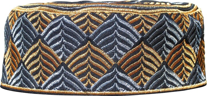 TheKufi Black Metallic Silver & Gold Embroidered Semi-Rigid African ...