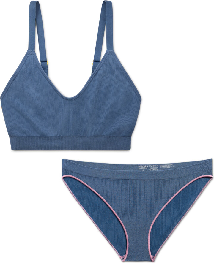 Bombas Women's Ribbed Seamless Bralette + Bikini Underwear - Vintage ...