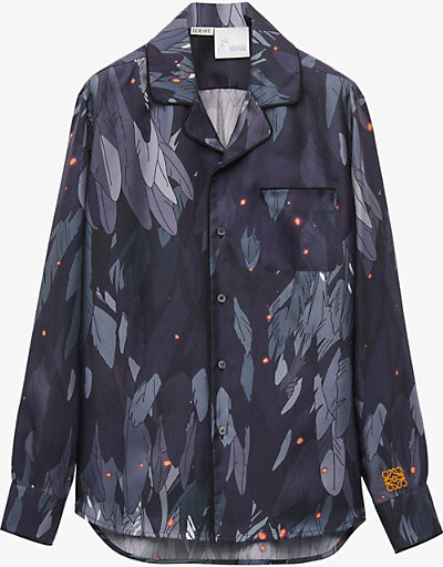 Loewe Mens Navy Blue x Howl's Moving Castle Feathers Silk-blend Pyjama ...