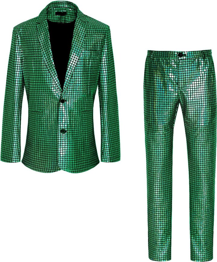 Gefomuofe Men's 2-Piece Set Disco Outfit Glitter Jacket and Trousers ...