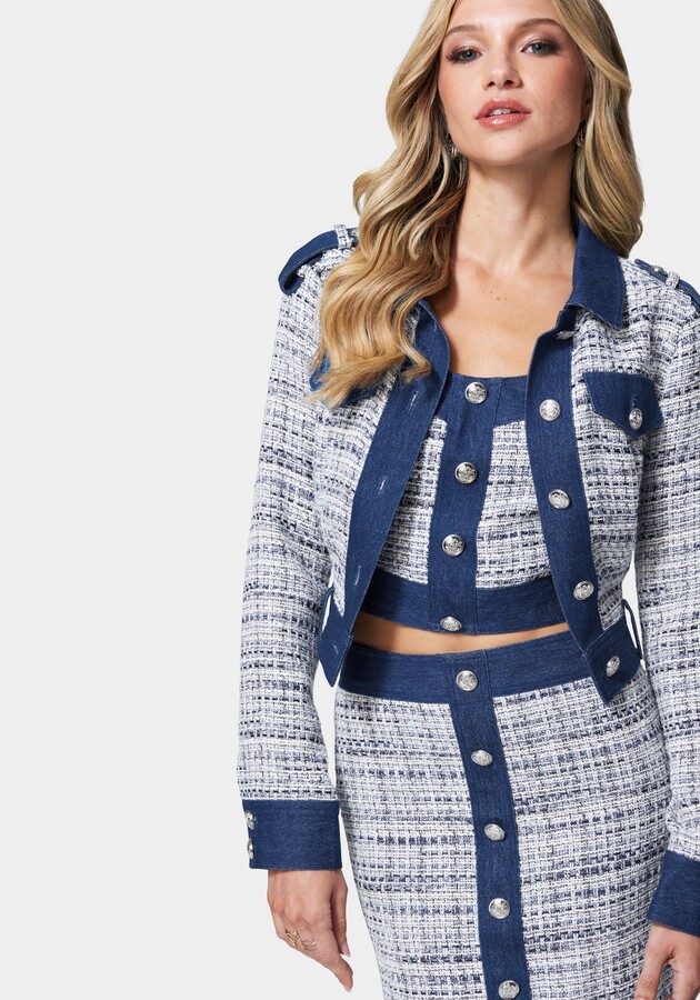 Bebe Tweed & Denim Combo Tailored Jacket - ShopStyle
