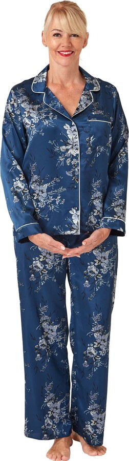 Marlon Womens Bea Piped Printed Satin Revere Collar Pyjama - ShopStyle