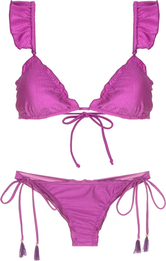 BRIGITTE Ruffled-Trim Ribbed Bikini - ShopStyle Two Piece Swimsuits