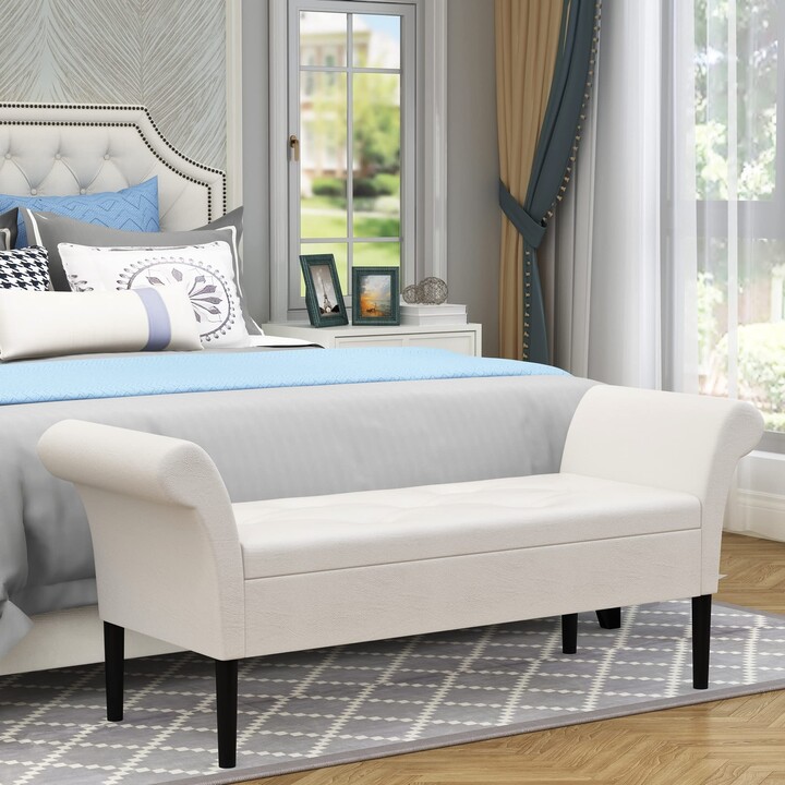 EPOWP Armed Storage Bench for Bedroom Entryway Living Room Faux Leather ...