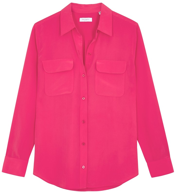 Equipment Slim Signature hot pink silk shirt - ShopStyle Tops