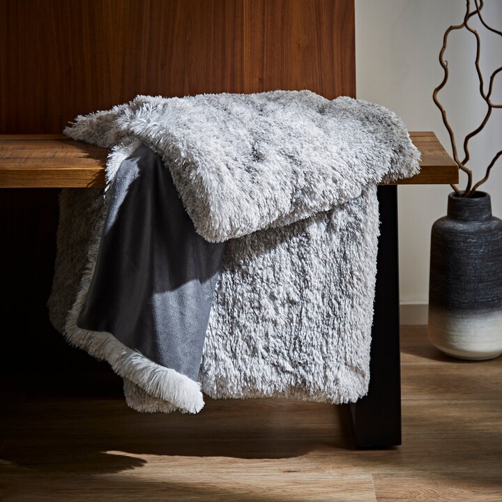Dunelm Heather Tipped Faux Fur Grey Throw Grey - ShopStyle