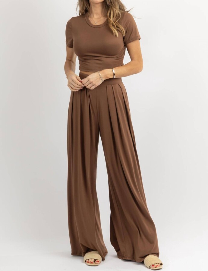 Win Win Apparel Butter Soft Palazzo Pants Top Set In Brown - ShopStyle