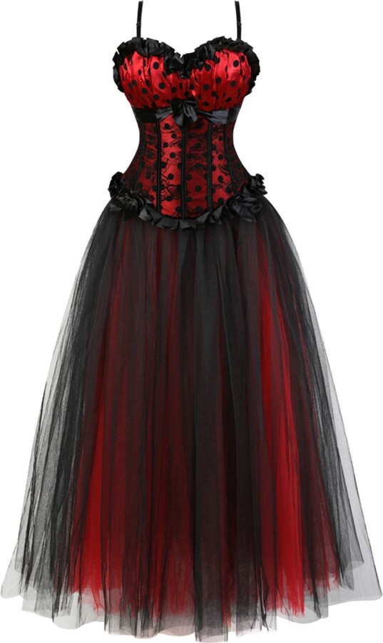 Grebrafan Corset with Long Skirt Polka DOTS Bustier Tulle Tutu Set (UK ...
