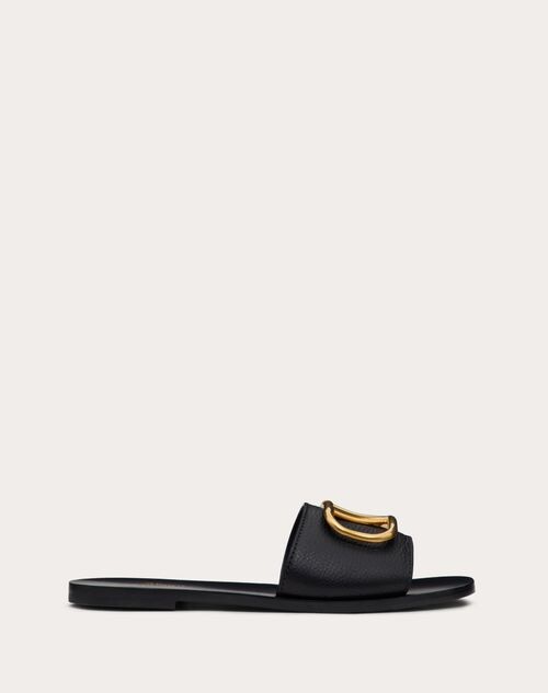 Valentino Garavani VLOGO SIGNATURE SLIDE SANDAL IN GRAINY COWHIDE WITH ...
