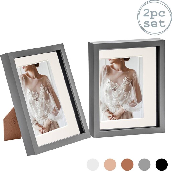 Nicola Spring 3D Box Photo Frames - 8 x 10" with 5 x 7" Mount - Grey ...