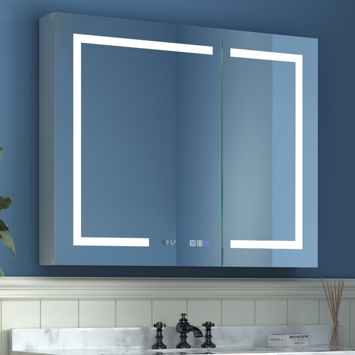 ExBrite 3 Touch Switch LED Lighted Bathroom Medicine Cabinet with Mirror,Recessed or Surface ...
