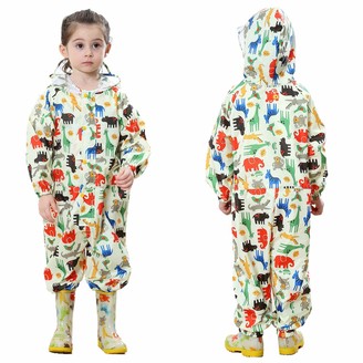 TURMIN 3D Girls Boys Raincoat Kids Puddle Suits All in One Waterproof Baby Hooded Overall ...
