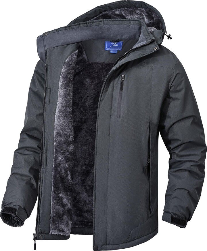 cioiniei Men's Waterproof Skiing Ice Jackets Multi-Pockets Hooded ...