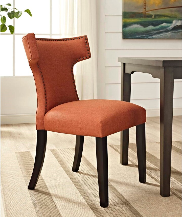 Zenta Modern Orange Fabric Curved Dining Chair with Nailhead Trim ...