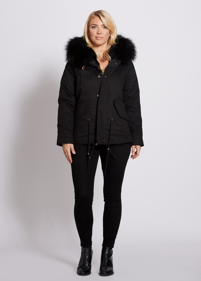 Popski London Popski London Black Fur Lined Parka Jacket With Black ...