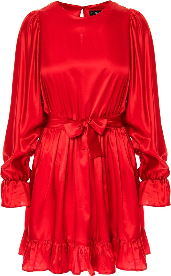 Framboise - Sophia Red Short Silk Dress - ShopStyle
