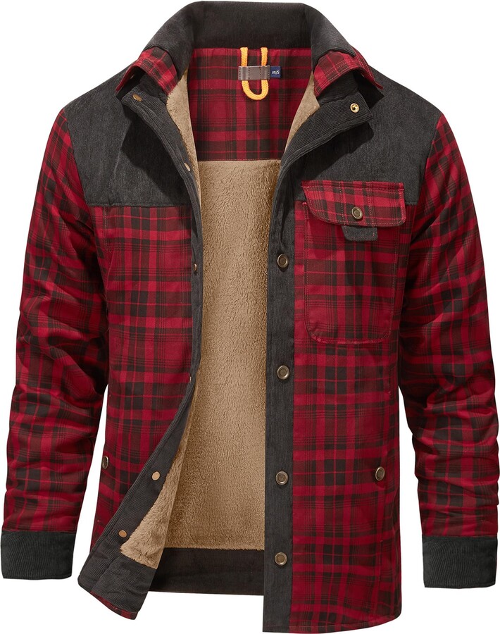 Mr.Stream Men's Padded Lumberjack Casual Long Sleeve Plaid Flannel Fur ...