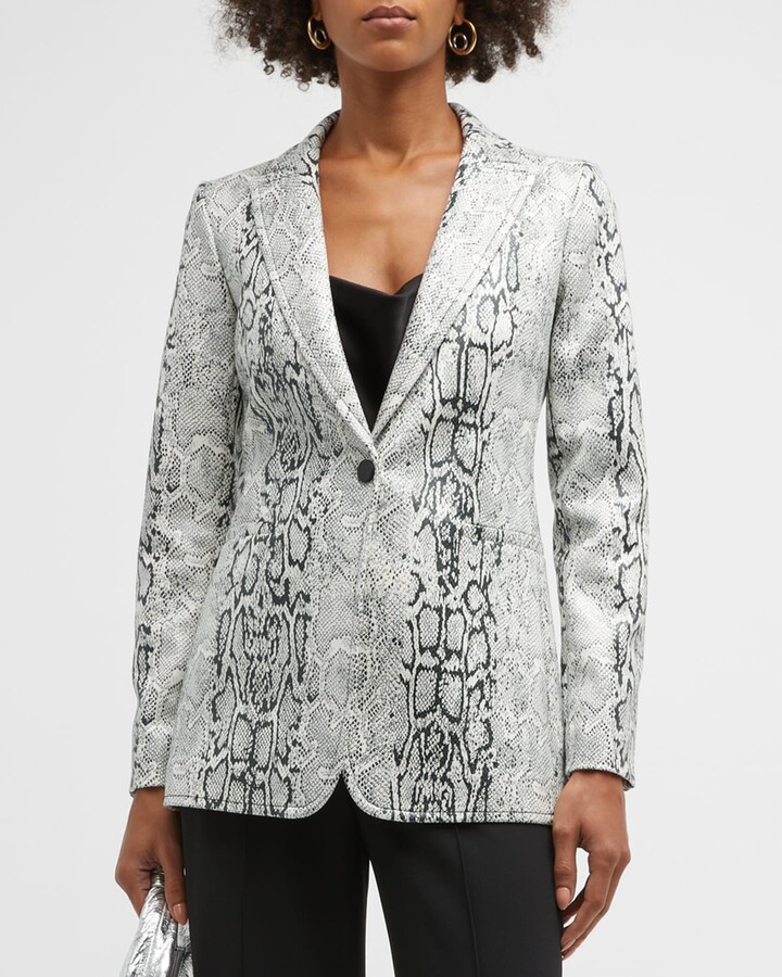 Alice + Olivia Breann Vegan Leather Snake Long Fitted Blazer - ShopStyle