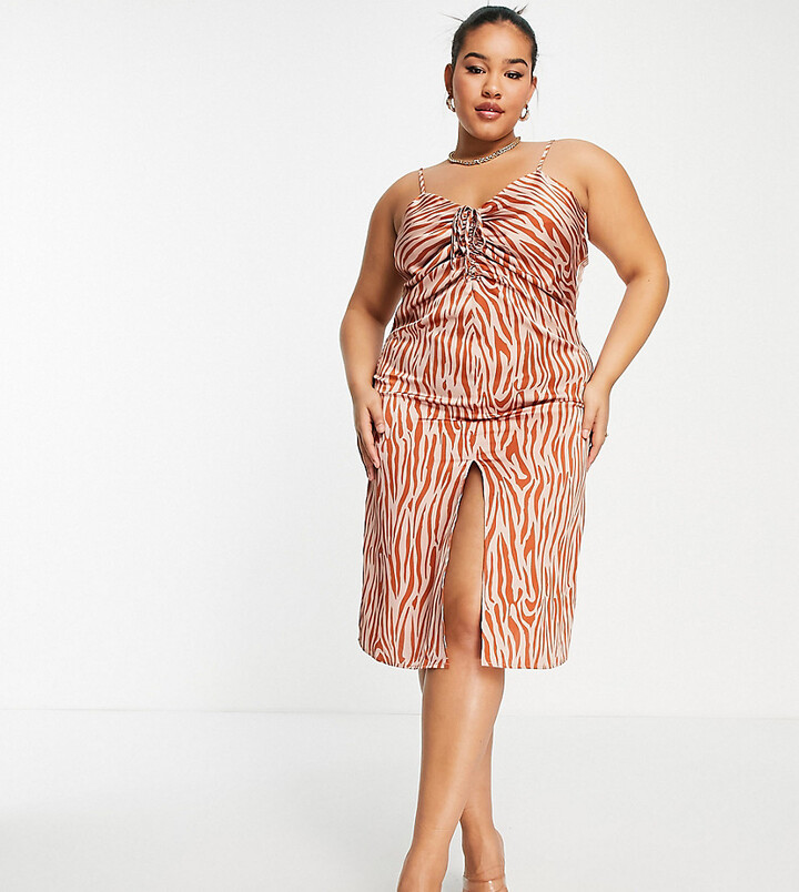 Lola May Curve Lola May Plus satin midi dress in brown animal print ...