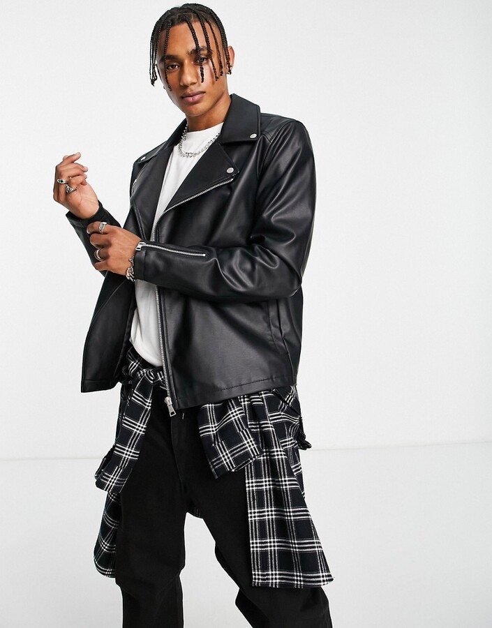 ASOS DESIGN faux leather essential biker jacket in black - ShopStyle
