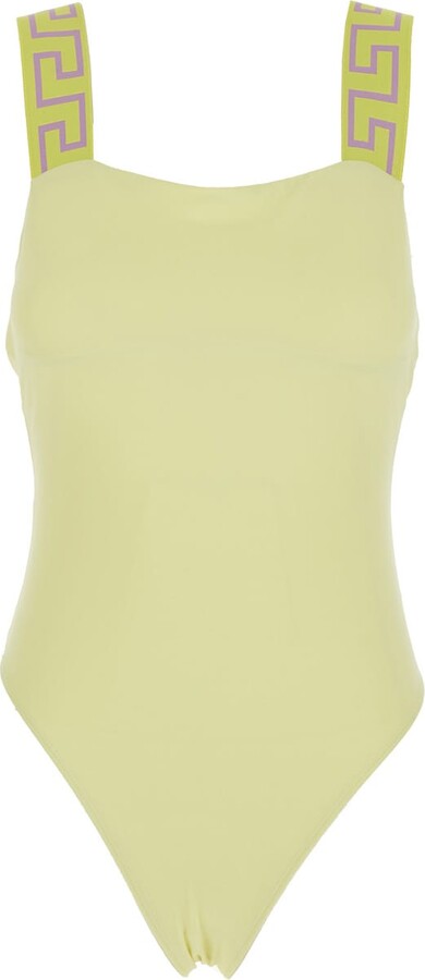 Versace Yellow One-piece With Shoulder Straps With Greca Motif And ...
