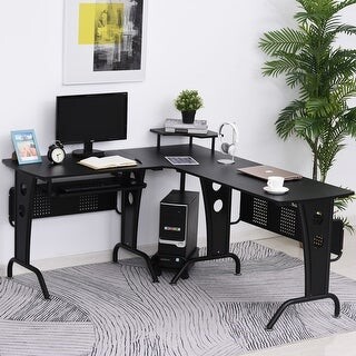 Aosom HOMCOM L-Shaped Computer Desk with Rolling CPU Tower Keyboard ...